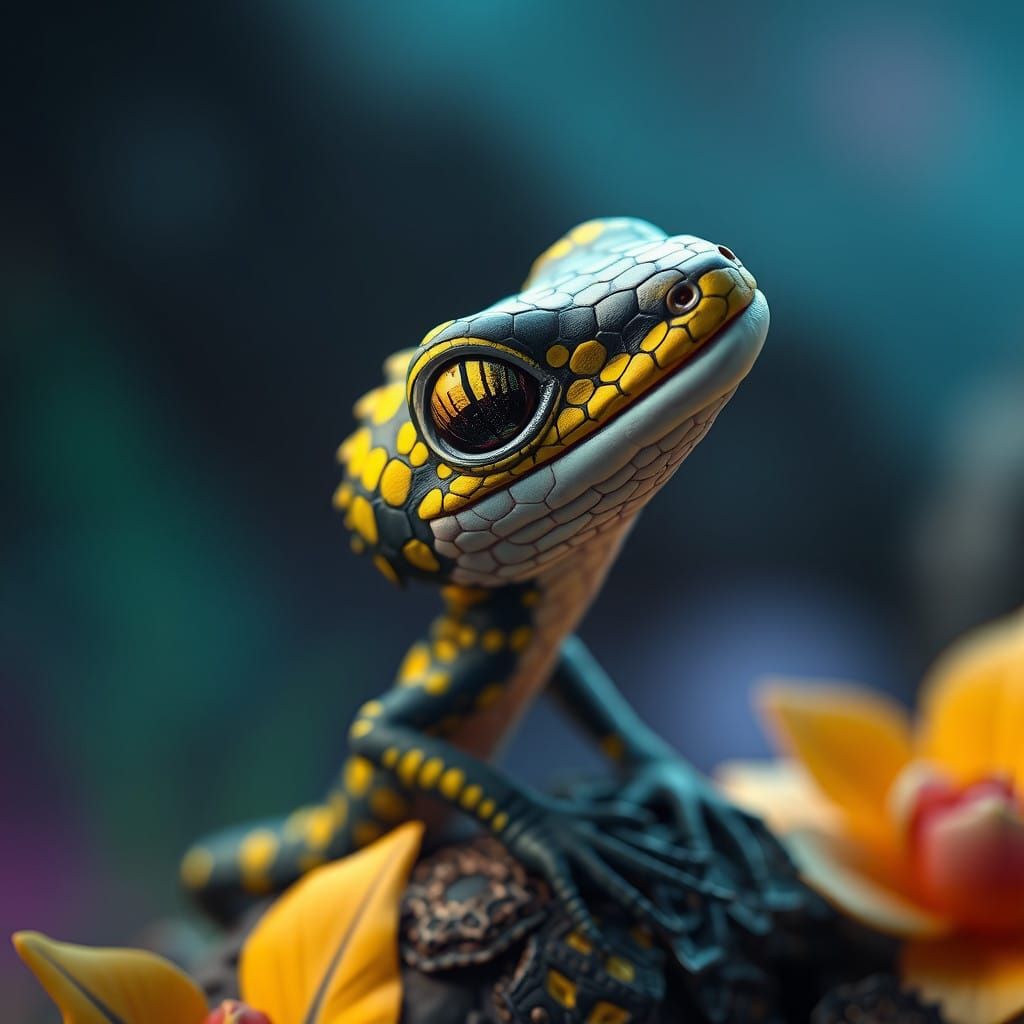 Iridescent Lizard Smiles with Curiosity in Whimsic... - AI Art