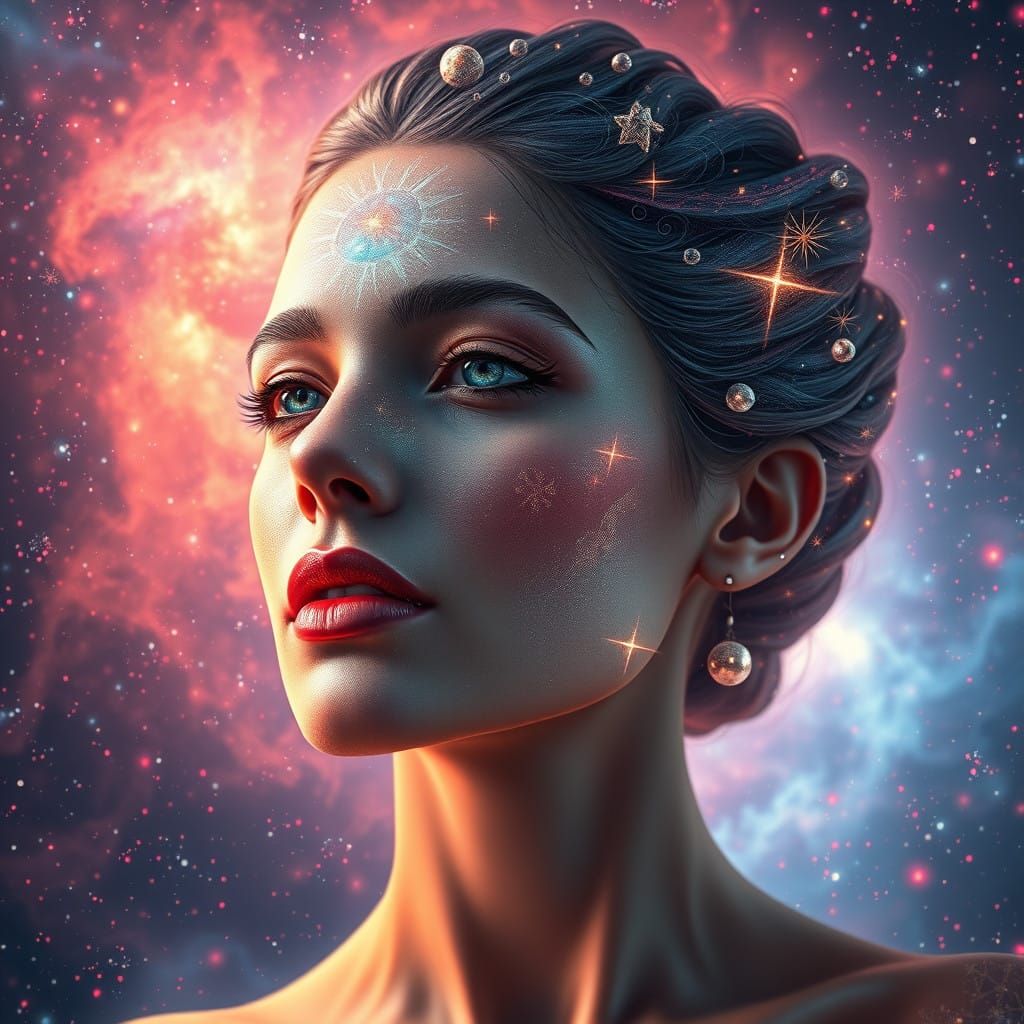 Ethereal Goddess Amidst Vibrant Nebulae - AI Art