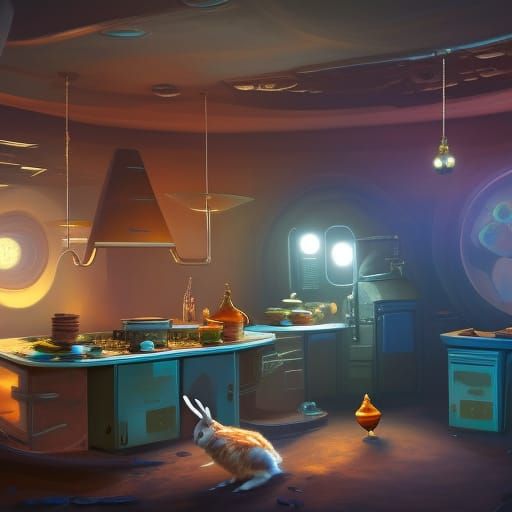 A kitchen on Mars with a rabbit on the counter - AI Generated Artwork ...