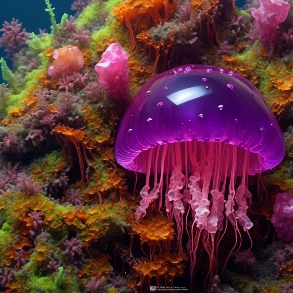 Slime crystal Jellyfish mushroom surrounded by Agate moss nanobyte kelp ...