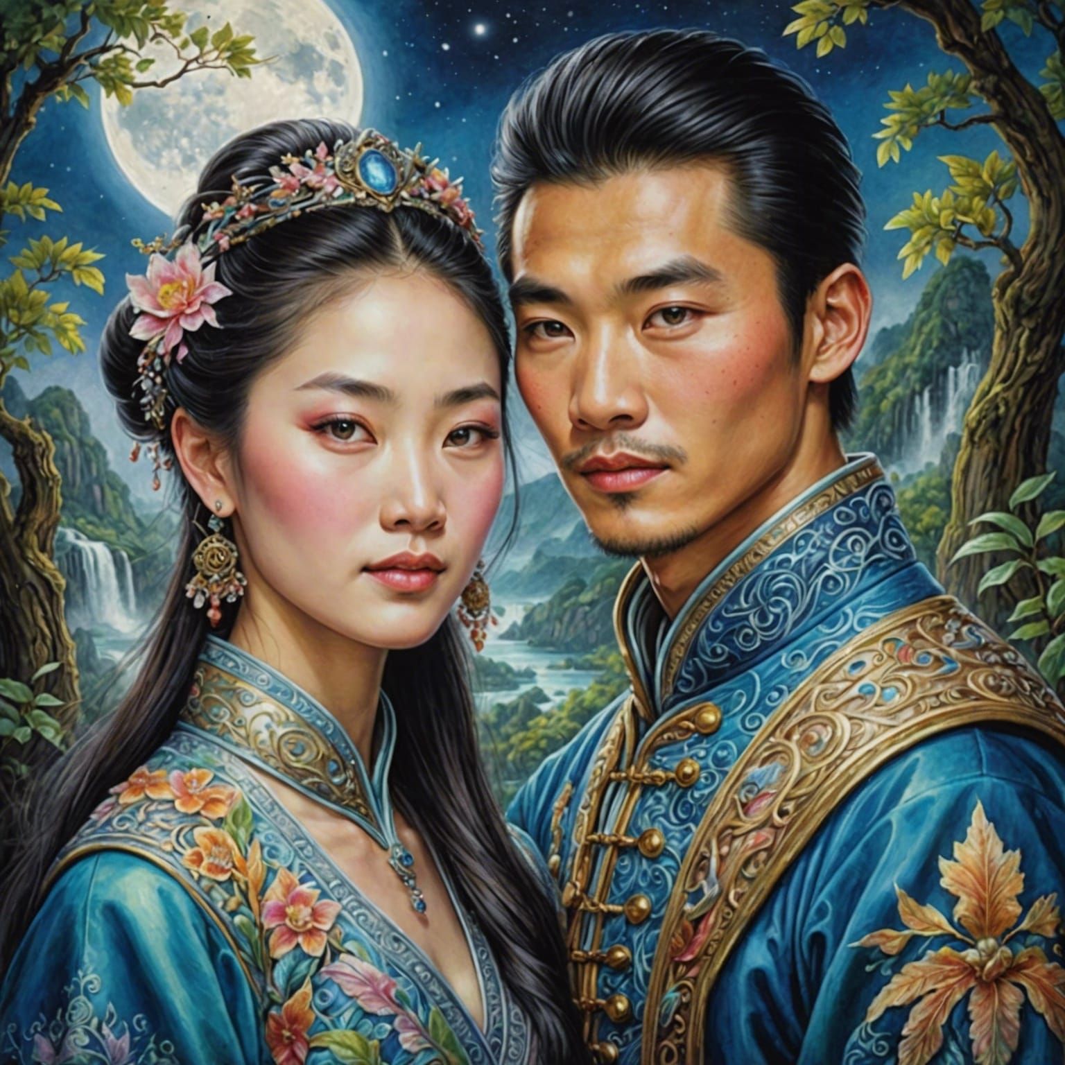 Beautiful Young Chinees Couple by Moonfall in a Fantasy World - AI ...