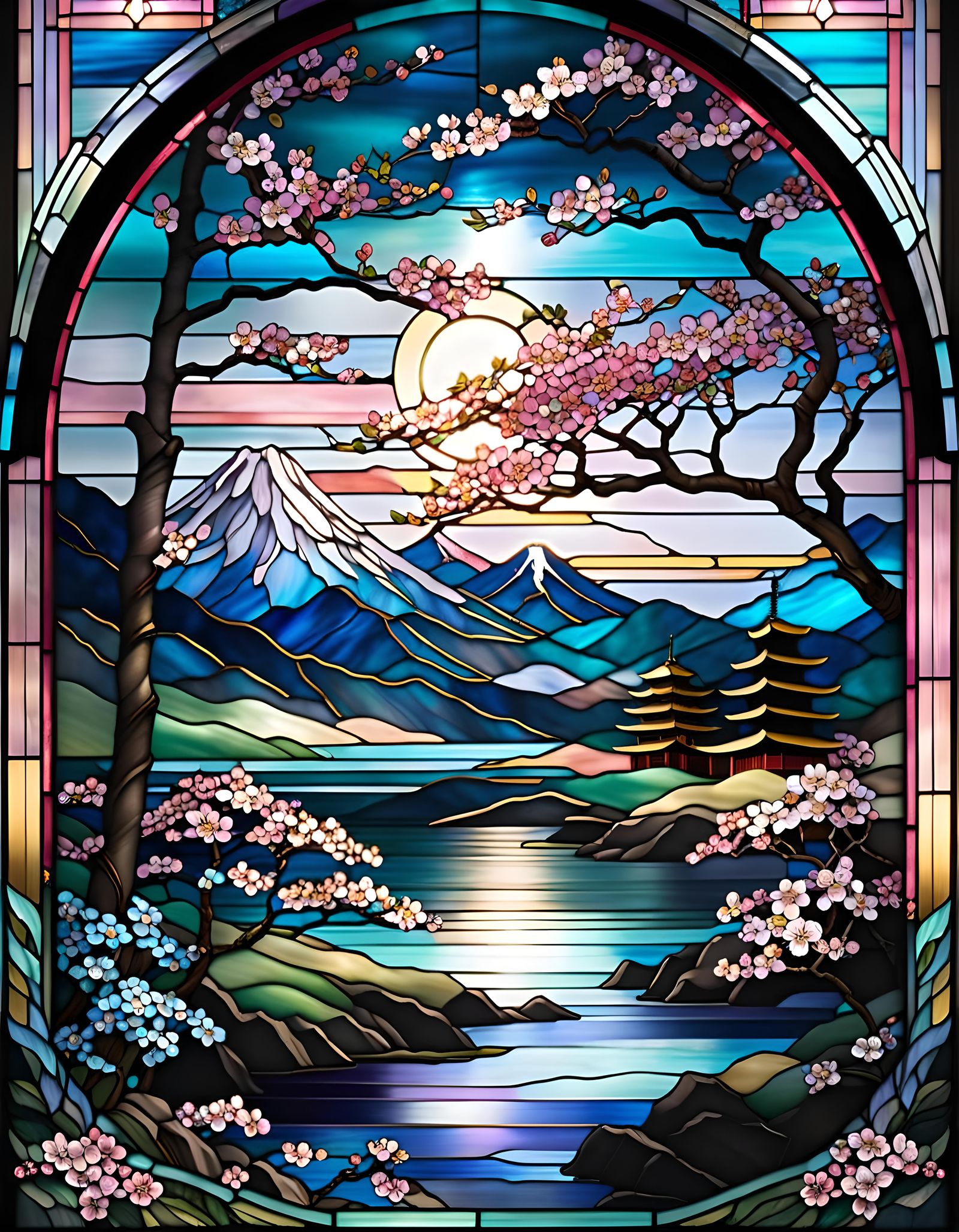 Japanese Stained Glass Art - AI Generated Artwork - NightCafe Creator