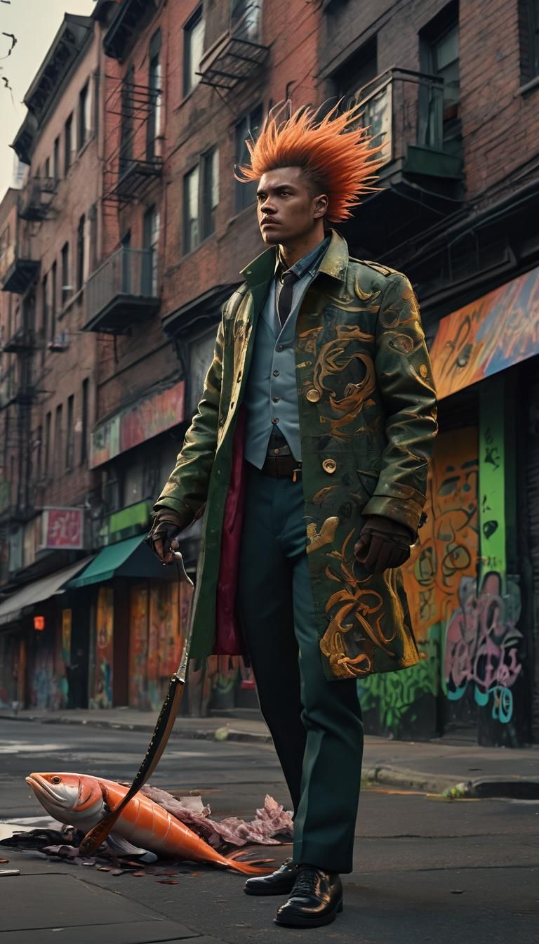 Avant-Garde Hero Captain Salmon Leads the Sushi Ga... - AI Art