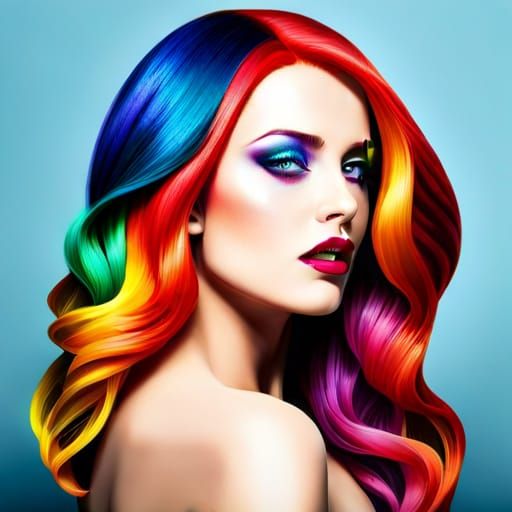 a beautiful woman with rainbow hair, lady made of rainbows, beautiful ...