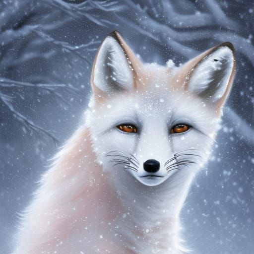 beautiful wild white red fox in snow with fur, lovely, delicate, highly ...