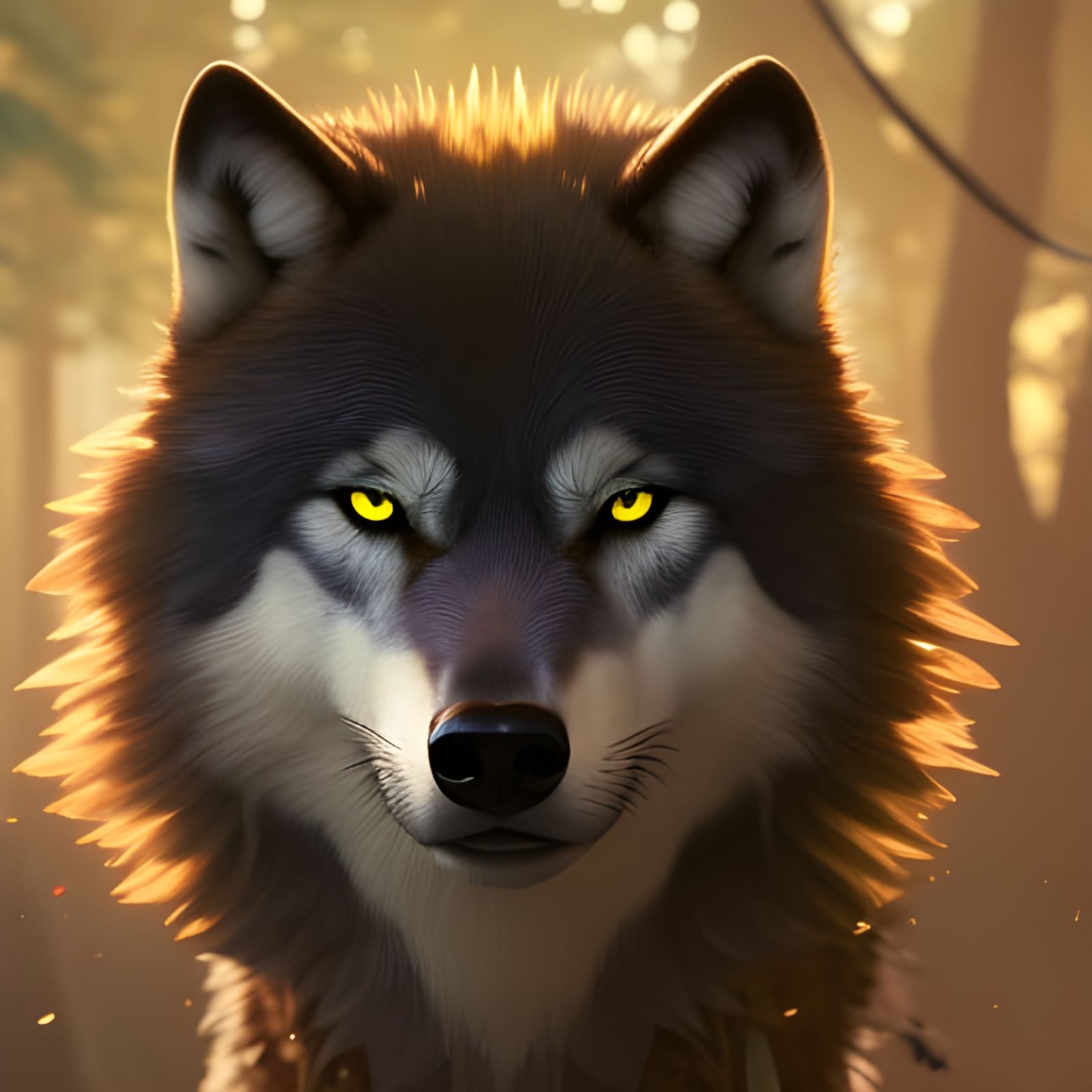 wolf smile, yellow eyes, 8k resolution concept art by Greg Rutkowski ...