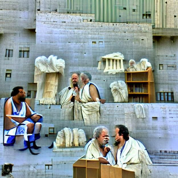 Plato and Socrates debating in front of the Parthenon - AI Generated ...