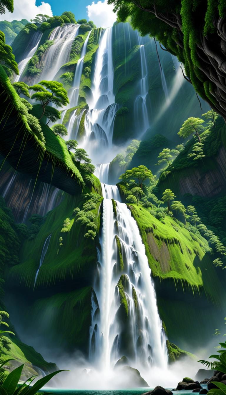 Waterfall - AI Generated Artwork - NightCafe Creator