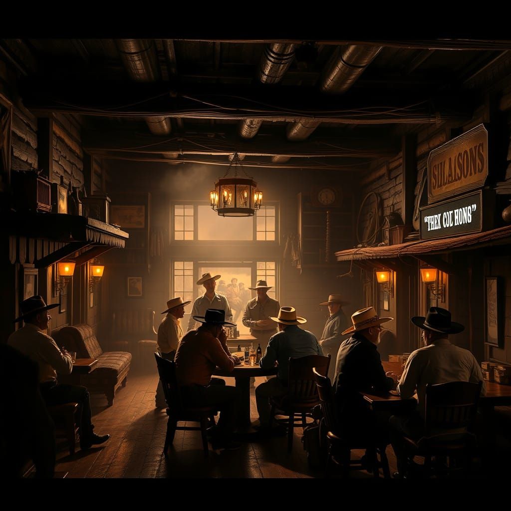 wild west saloon scene - Wild West Saloon Scene in Oil Paint...
