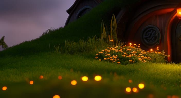 Hobbit Home at Night - AI Generated Artwork - NightCafe Creator