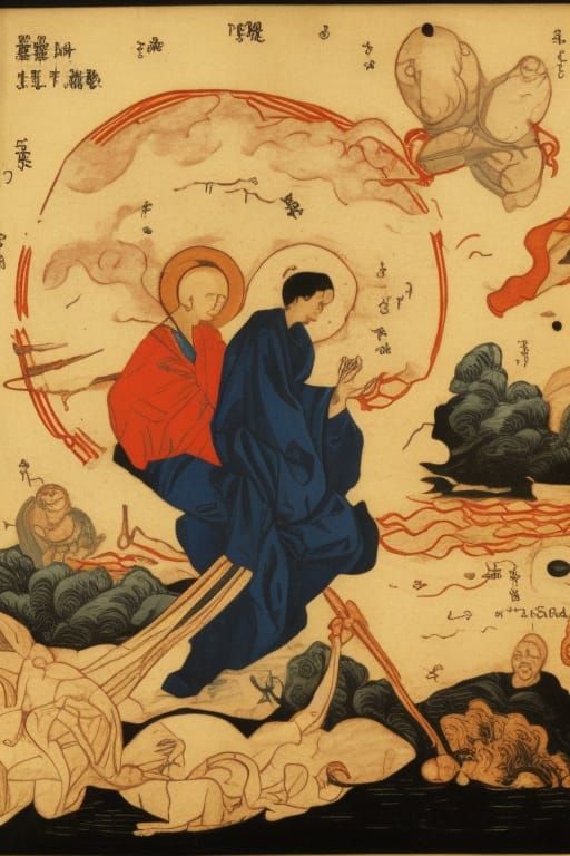 Japanese woodcut of a Buddhist Monk and a Shinto Priest ca. 1542 - AI ...