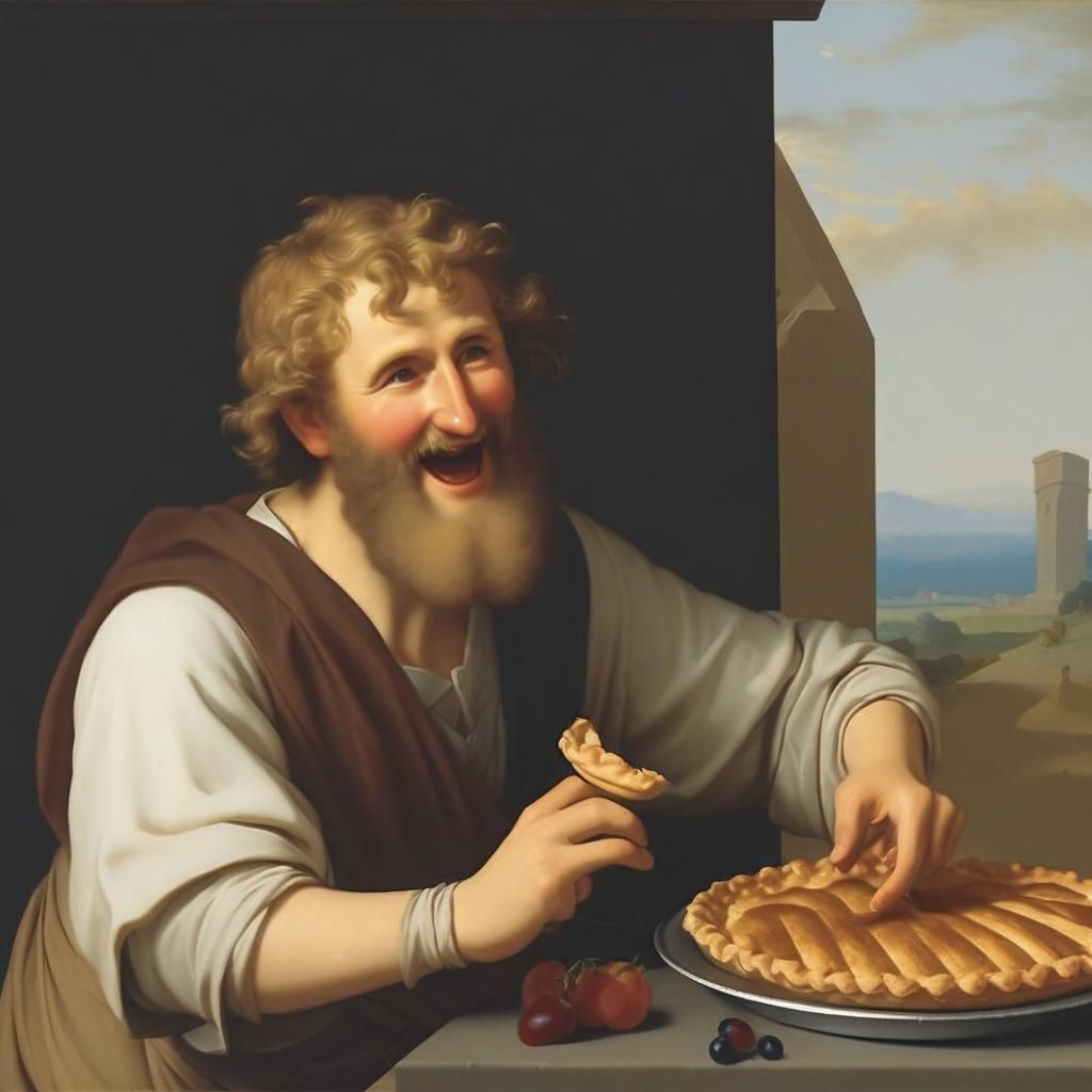Enthusiastic face, Pythagoras joyfully eating a pie - AI Generated ...
