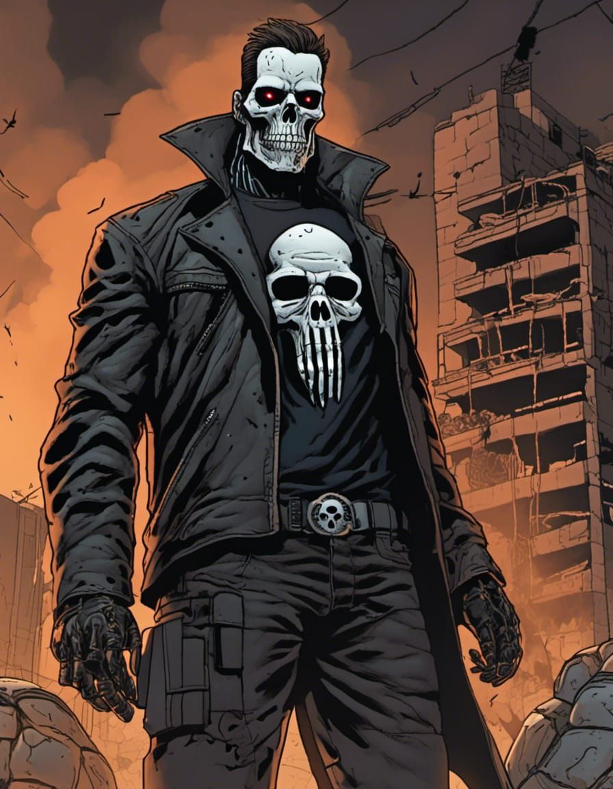 a man in a leather jacket with a skull on his face, digital art ...