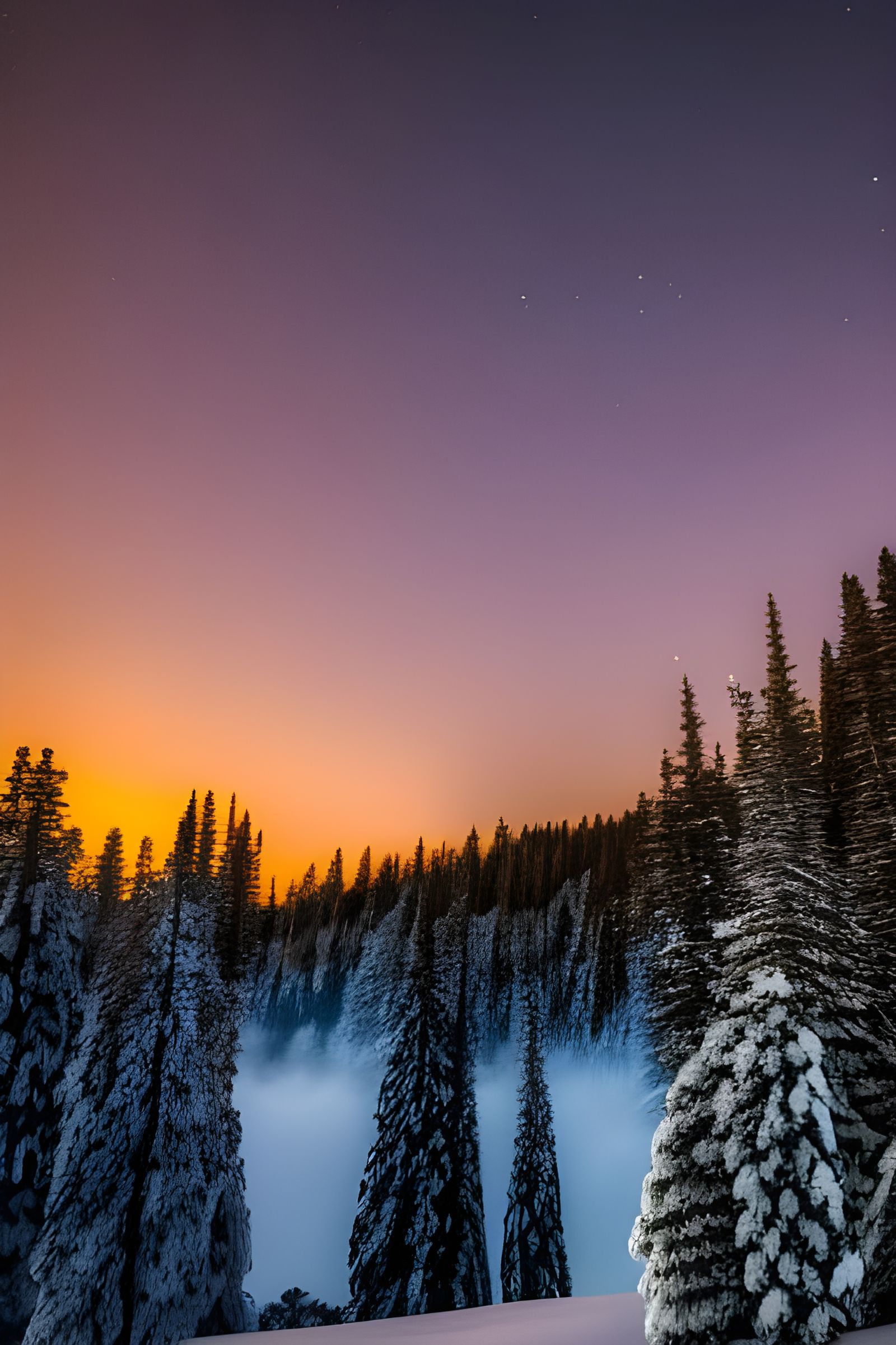 A soft, golden glow of the northwest sunset through the mist - AI ...