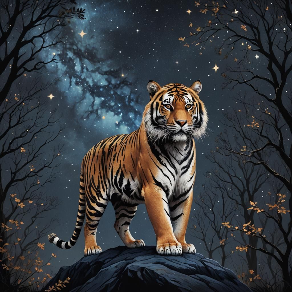 A tiger before a starry night sky - AI Generated Artwork - NightCafe ...