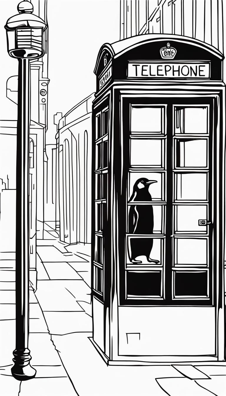 Penguin In A Telephone Box Line Drawing - AI Generated Artwork ...