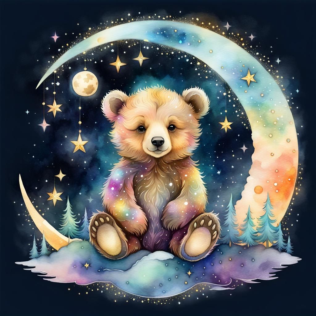 Baby bear sitting on a moon - AI Generated Artwork - NightCafe Creator