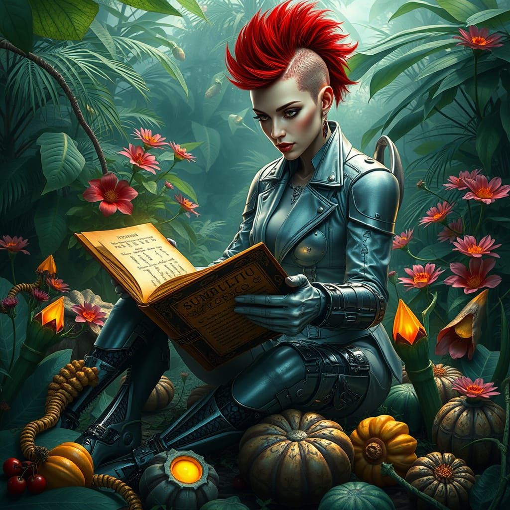 Cyberpunk Goddess Among Mutated Foods in Botanical... - AI Art