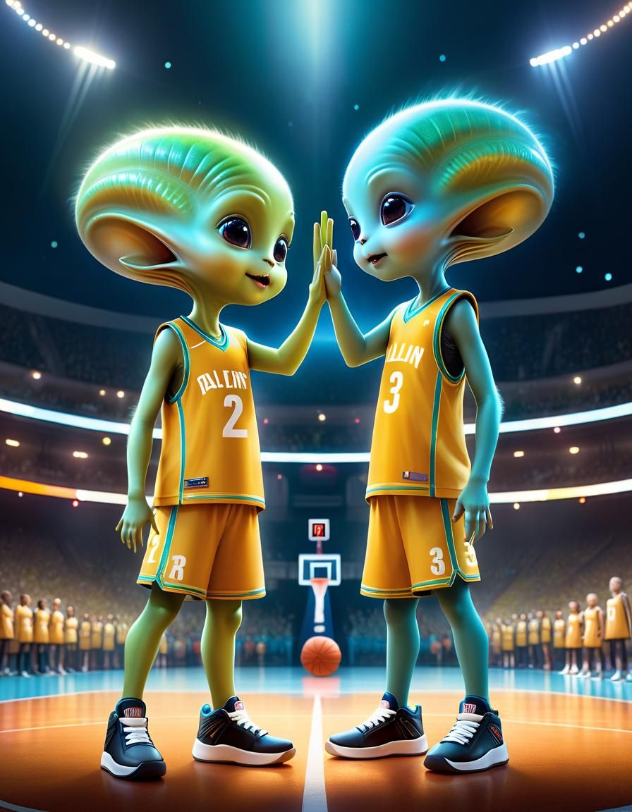 An alien high five after winning a basketball game - AI Generated ...