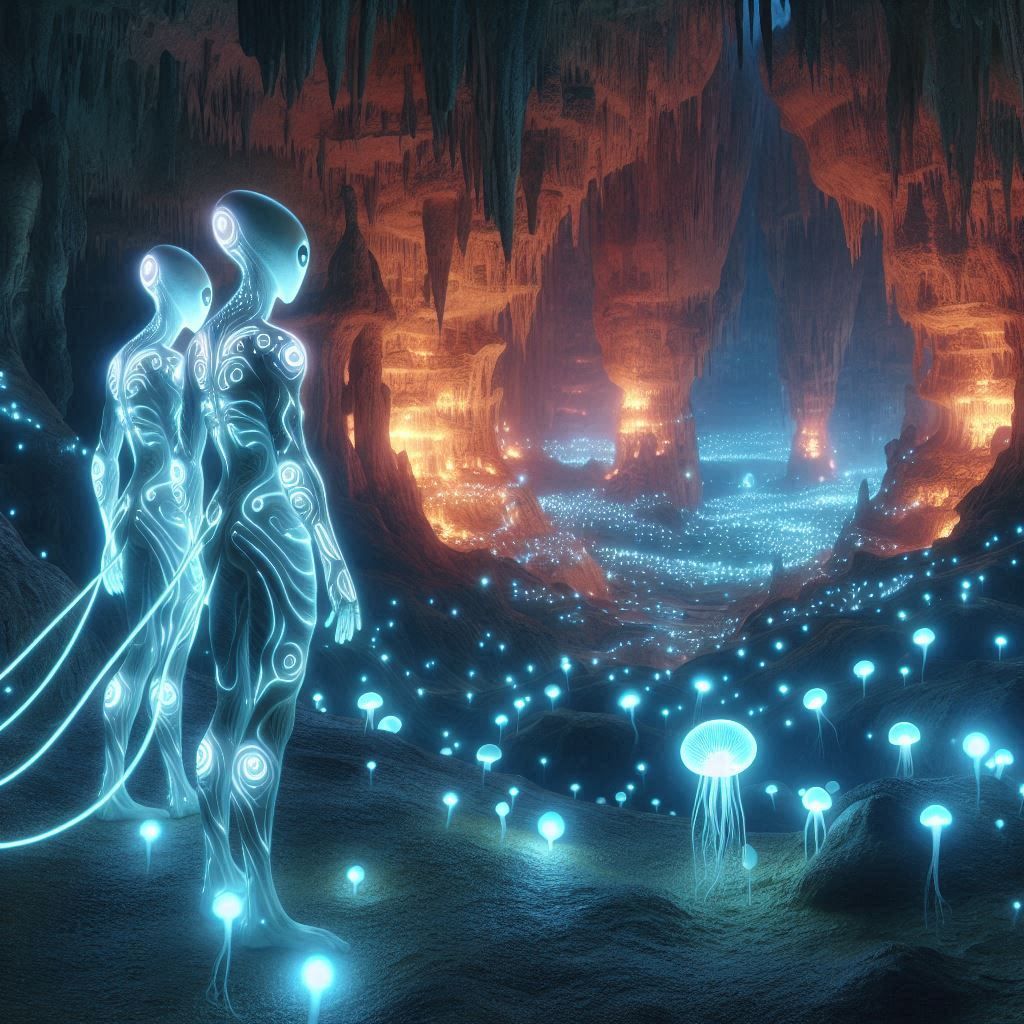 Alien couple in a biolumiscent cave - AI Generated Artwork - NightCafe ...