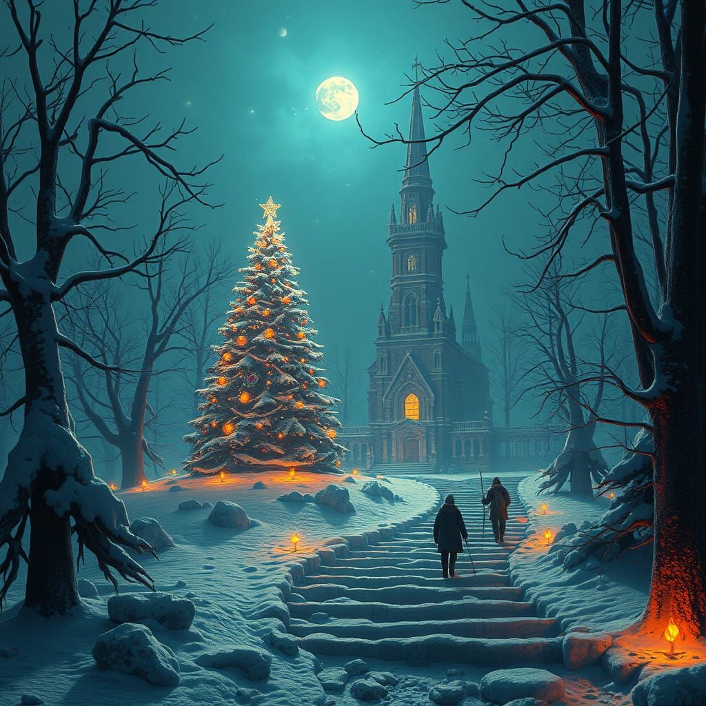 Christmas Eve Fantasy in Deep, Vibrant Hues, Inspi... - AI Art