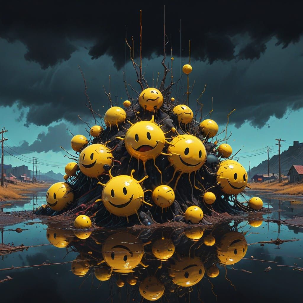 Surrealistic Array of Melting Laughing Emojis in S... - AI Art