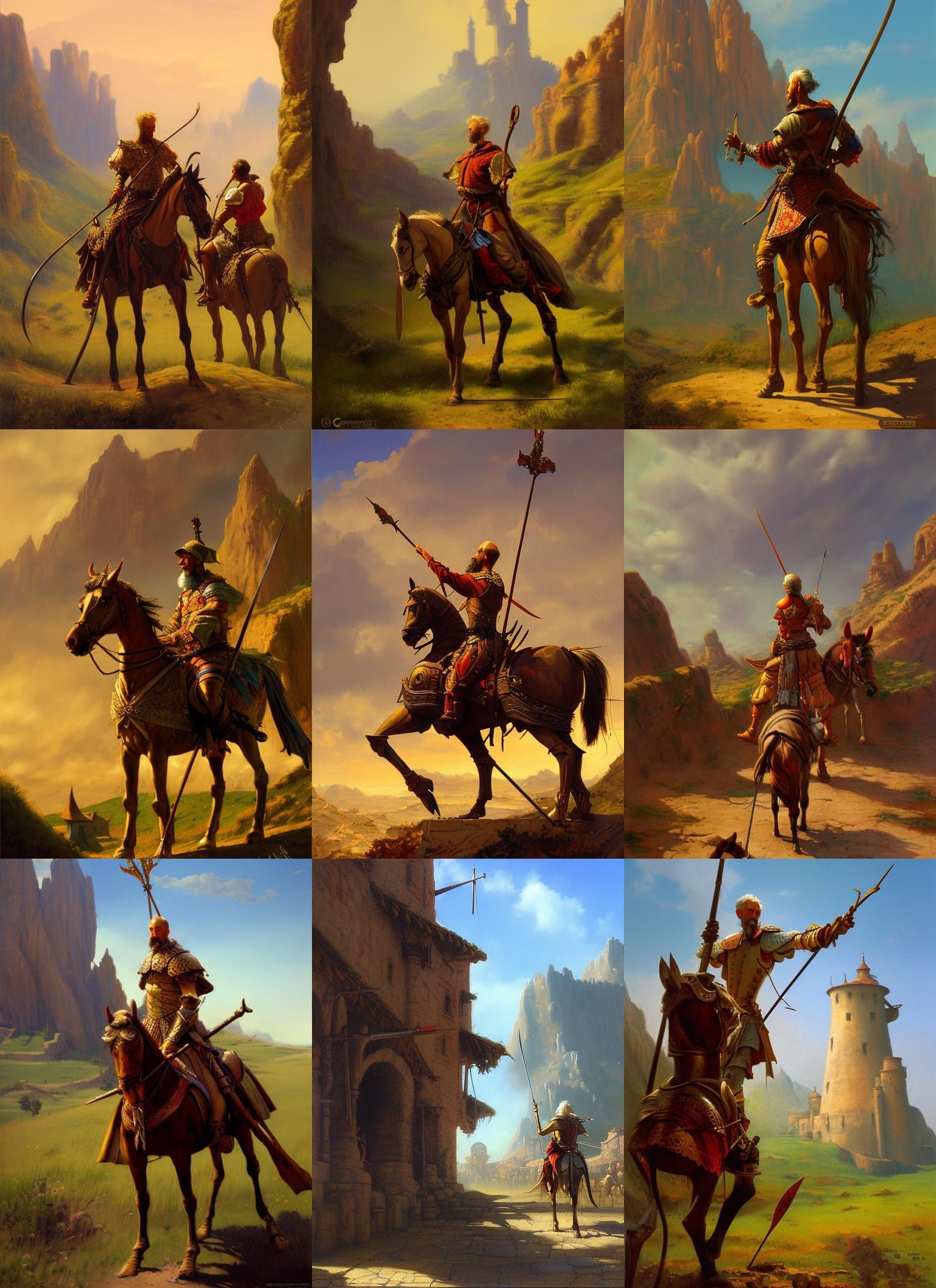 Don Quixote Holding his Lance and looking into the distance detailed ...