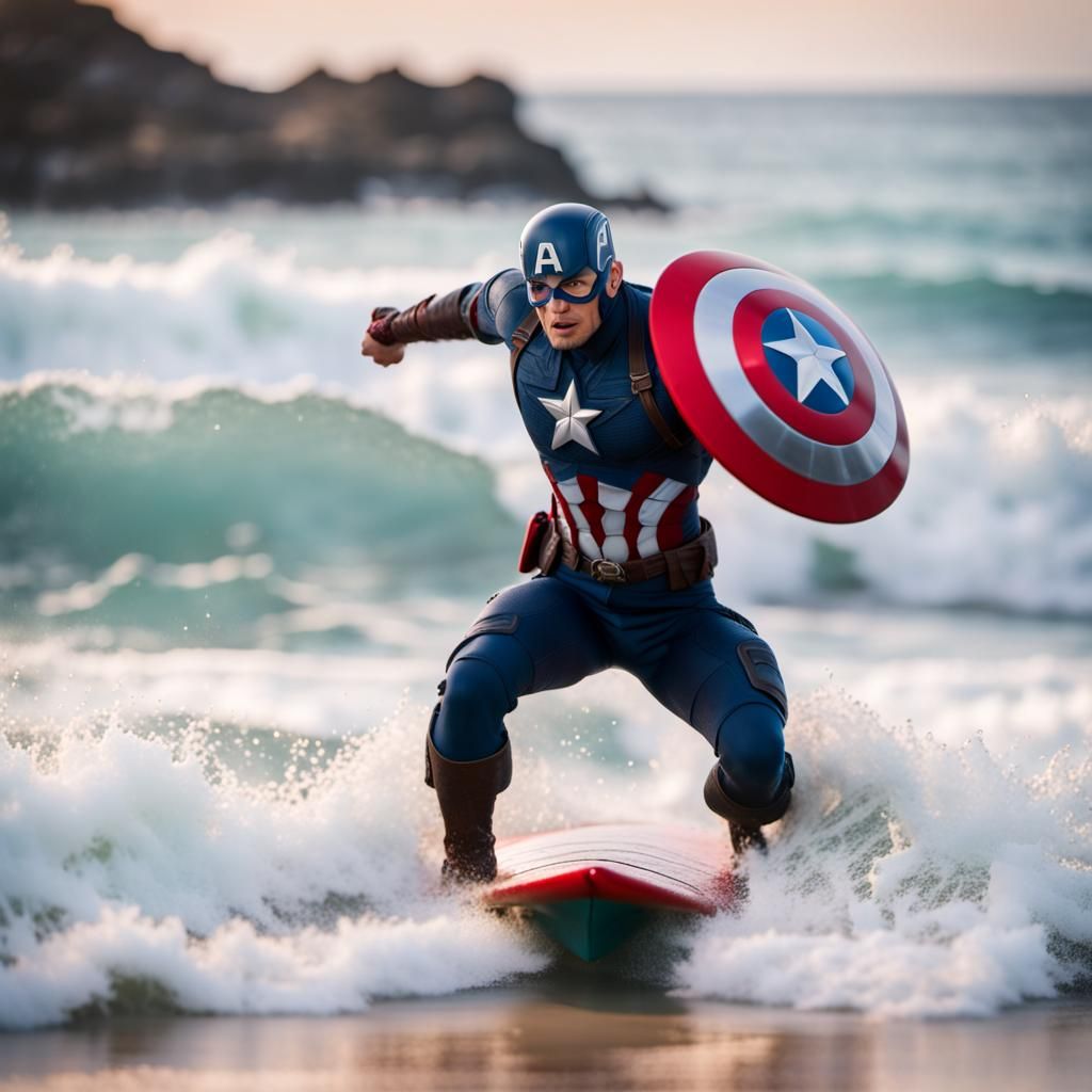 Captain america surfing - AI Generated Artwork - NightCafe Creator