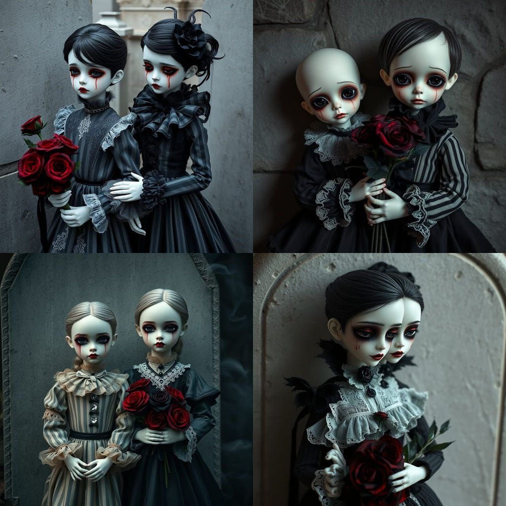 Ethereal Dolls in Gothic Mourning Attire - AI Art