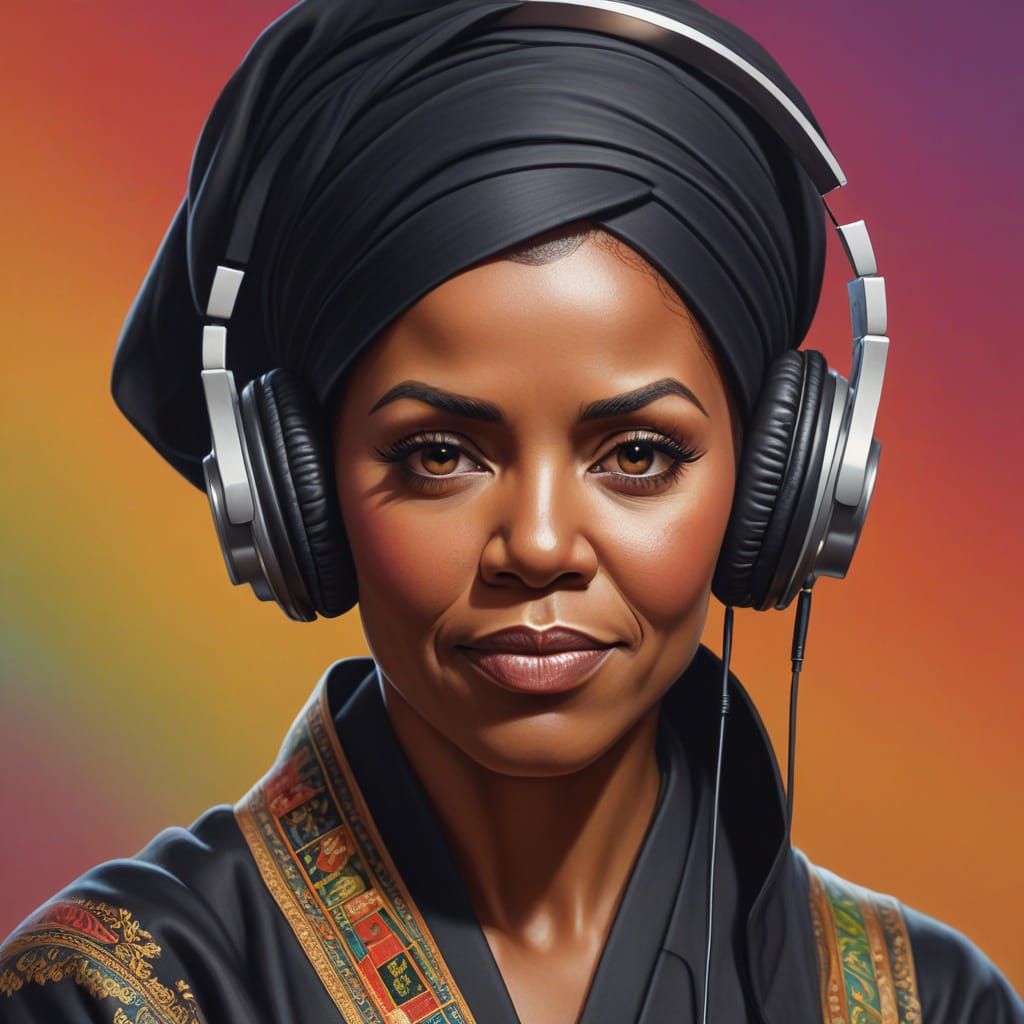 Michelle Obama in Vibrant Turban and Kimono, Lost ... - AI Art