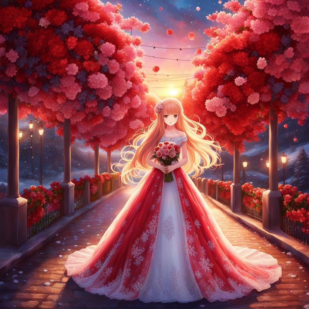 bride red flower dress - AI Generated Artwork - NightCafe Creator