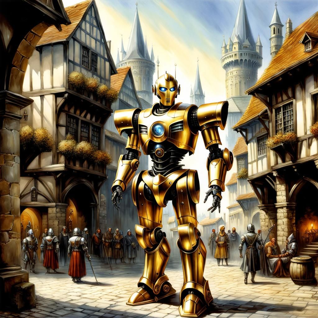 Golden Robot in Medieval Times - AI Generated Artwork - NightCafe Creator