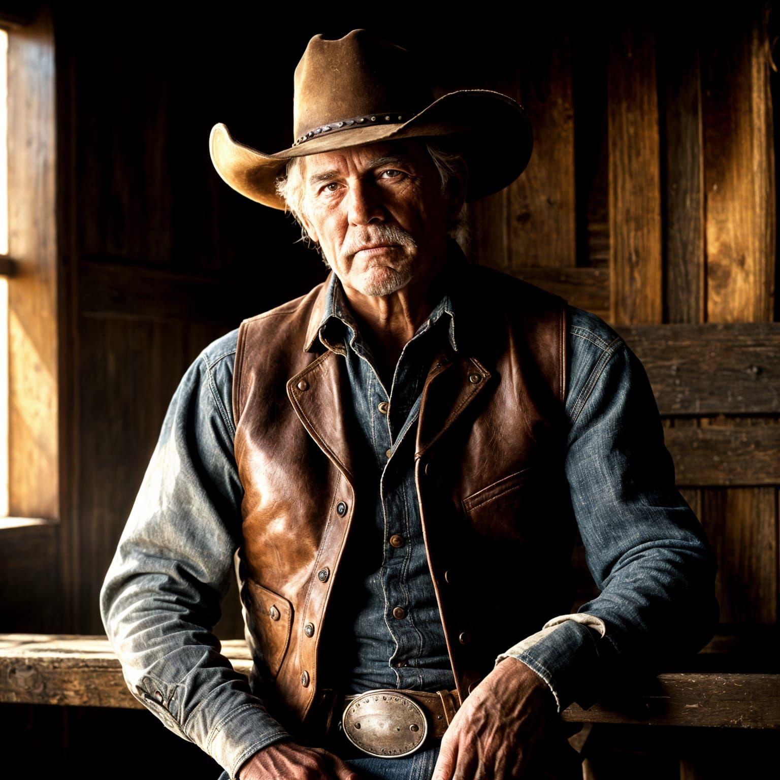 Old Cowboy - Weathered Cowboy in Dim Saloon: Photorealistic ...