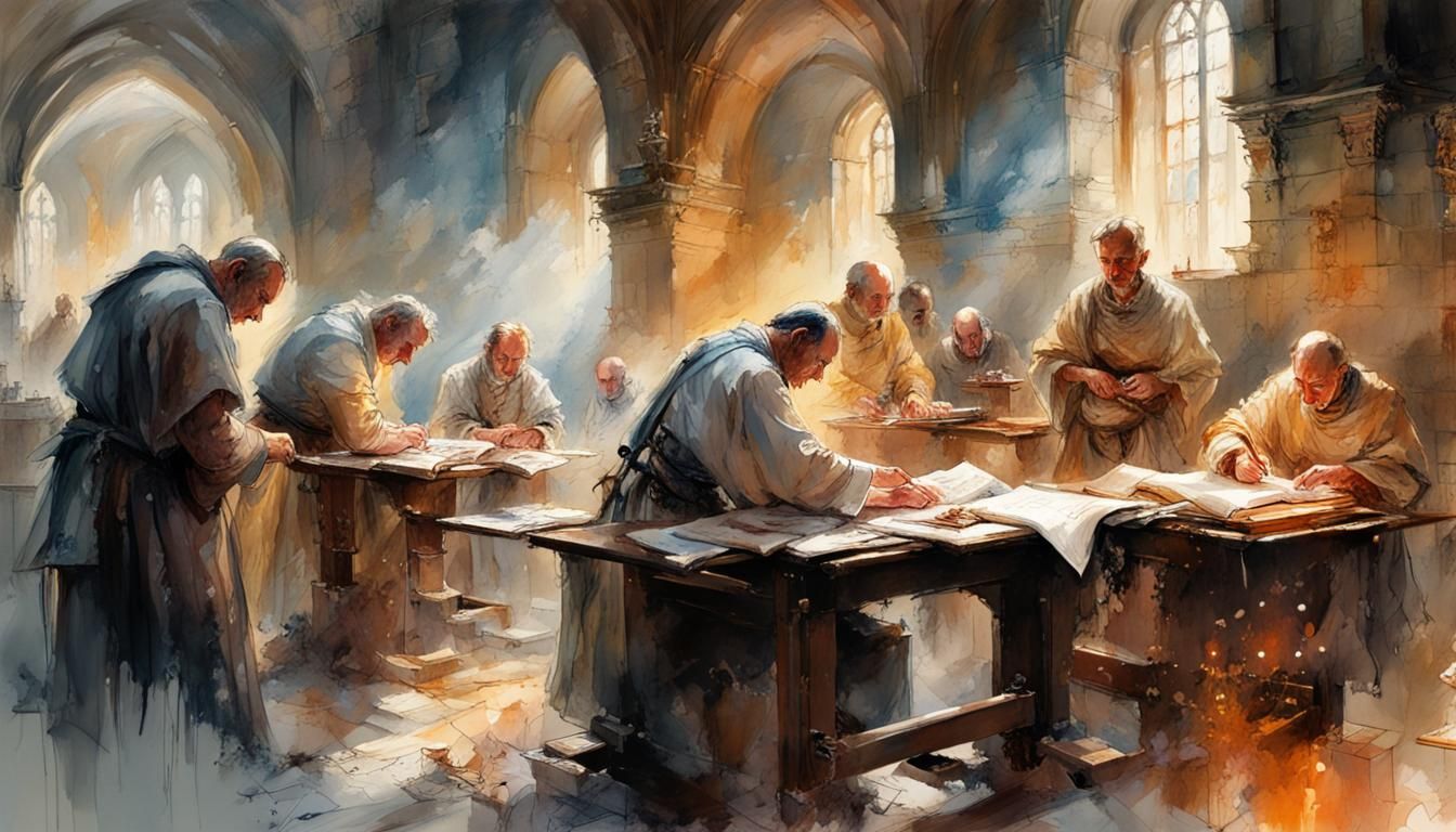 Medieval Monks At Work - AI Generated Artwork - NightCafe Creator