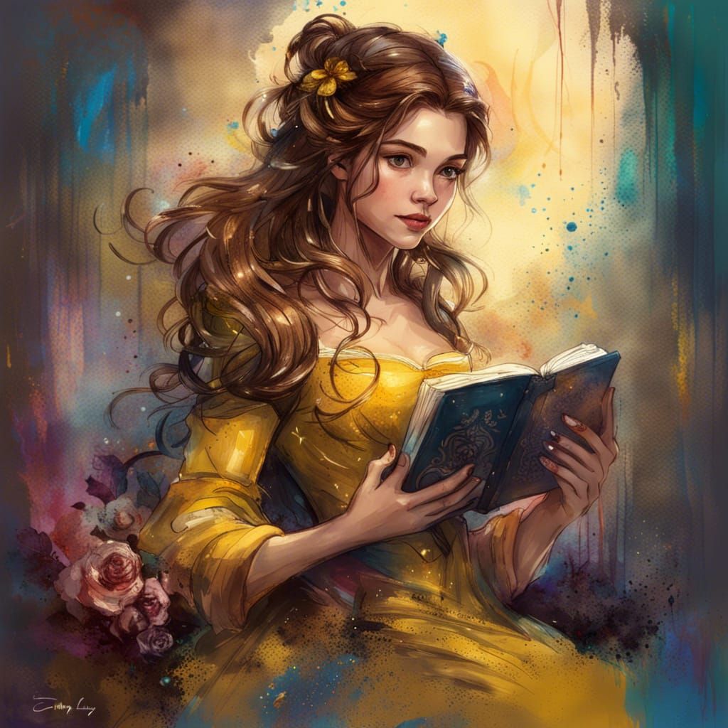 "Portrait of princess belle holding a book by Awwchang and James ...