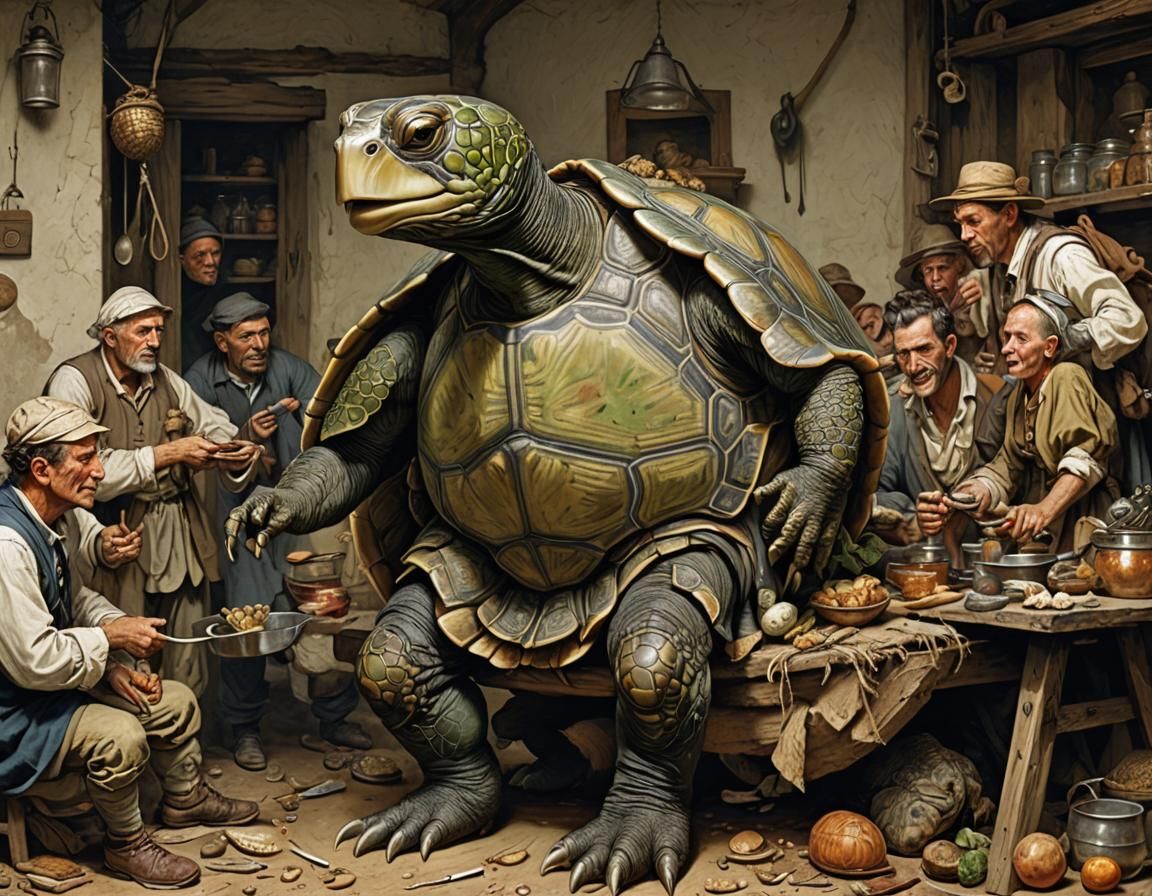 Giant medieval turtle with paesants - AI Generated Artwork - NightCafe ...