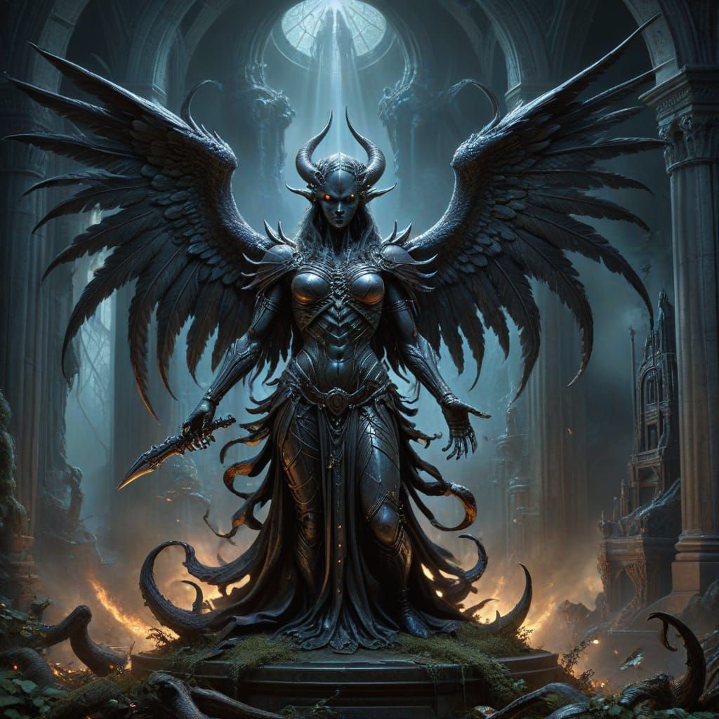 Angel-Demon Hybrid in Ethereal Harmony - AI Art