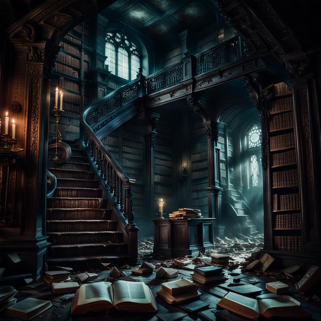 A story about haunted library - AI Generated Artwork - NightCafe Creator