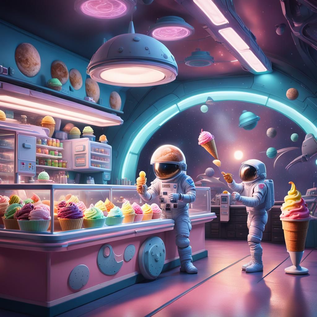 Ice cream shop in space. - AI Generated Artwork - NightCafe Creator