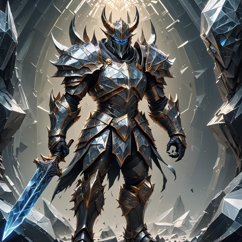 A fearsome and powerful demon knight made of crystalline geometric ...