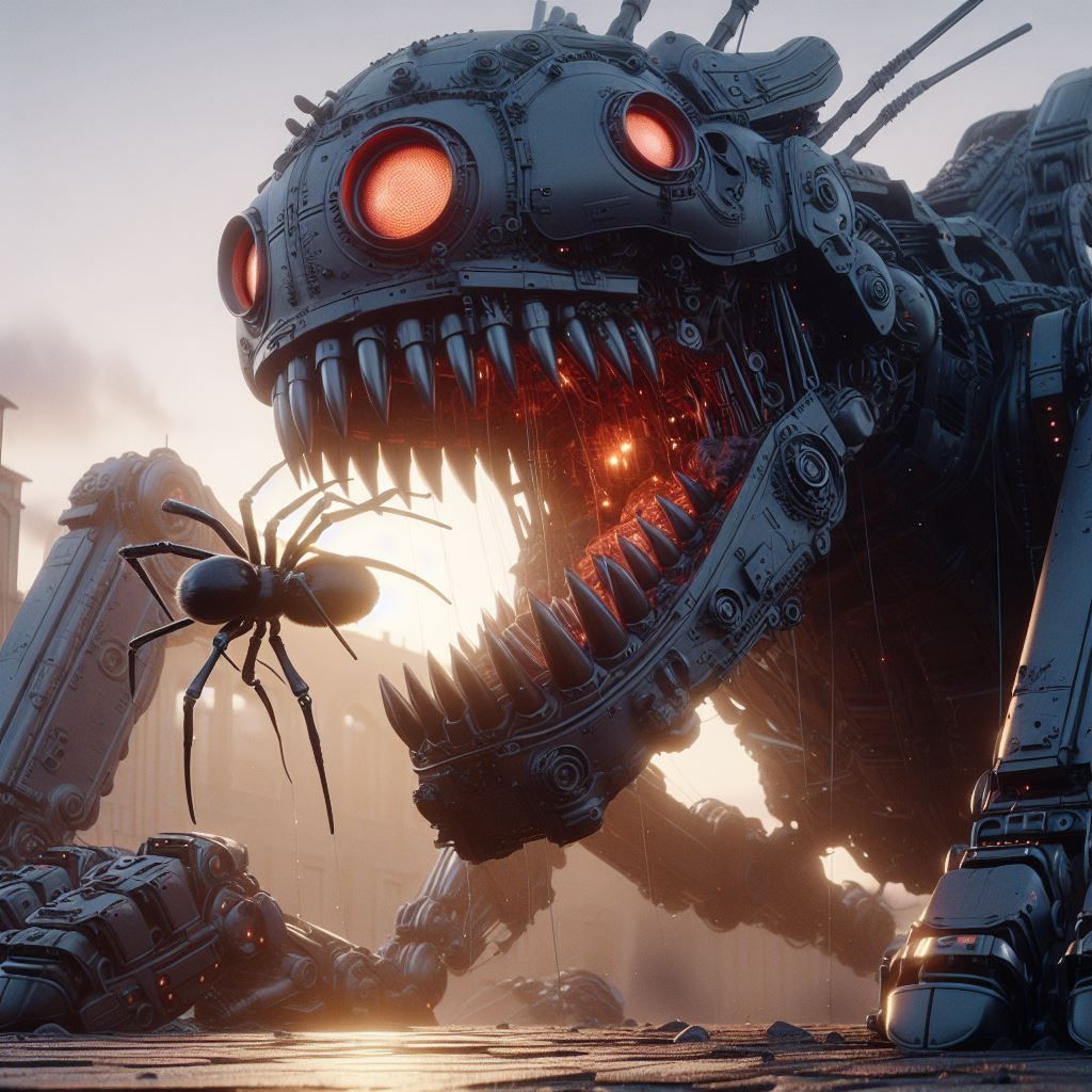 Robo eat a spider - AI Generated Artwork - NightCafe Creator