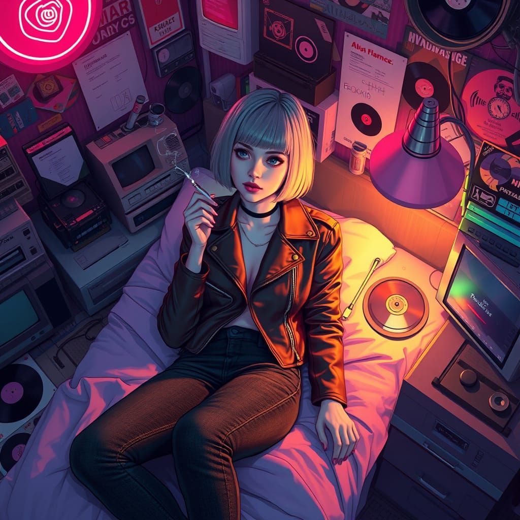 blonde Sophie? - Retro-Futuristic Dream Girl in Leather Jack...