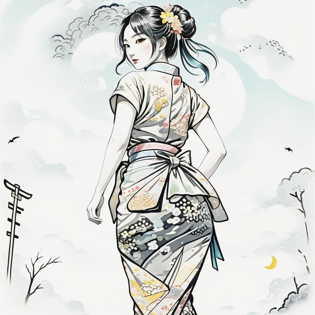 Kimono Line drawing 3 - AI Generated Artwork - NightCafe Creator