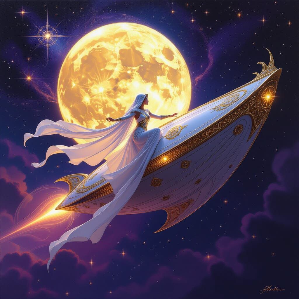 Celestial Being Pilots Interstellar Ark in Oil Pai... - AI Art