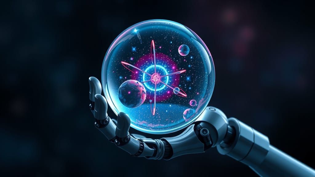 Robotic Hand Cradles Cosmic Crystal Ball with Nebu... - AI Art