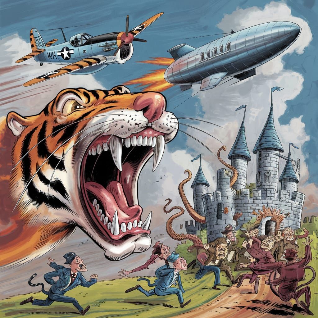 Flying Tigers' Teeth Wrap Around Jet Zeppelin's No... - AI Art