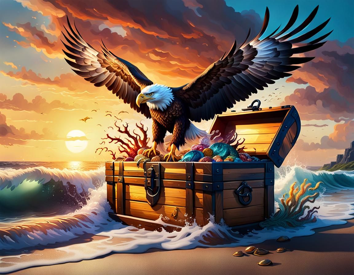 An open treasure chest full of colourful sea creatures washed up on ...