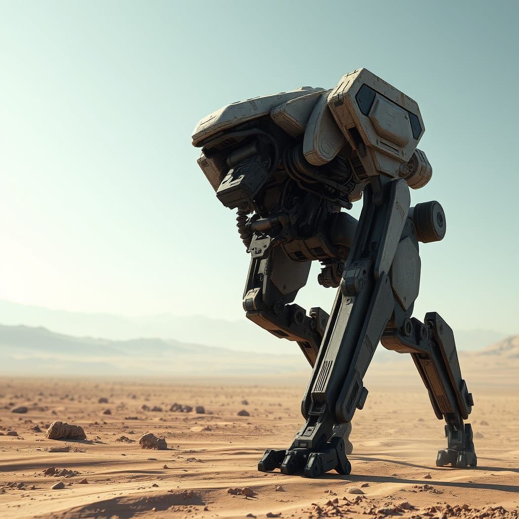 Mech Suit Marches Across the Desert Wastes - AI Art