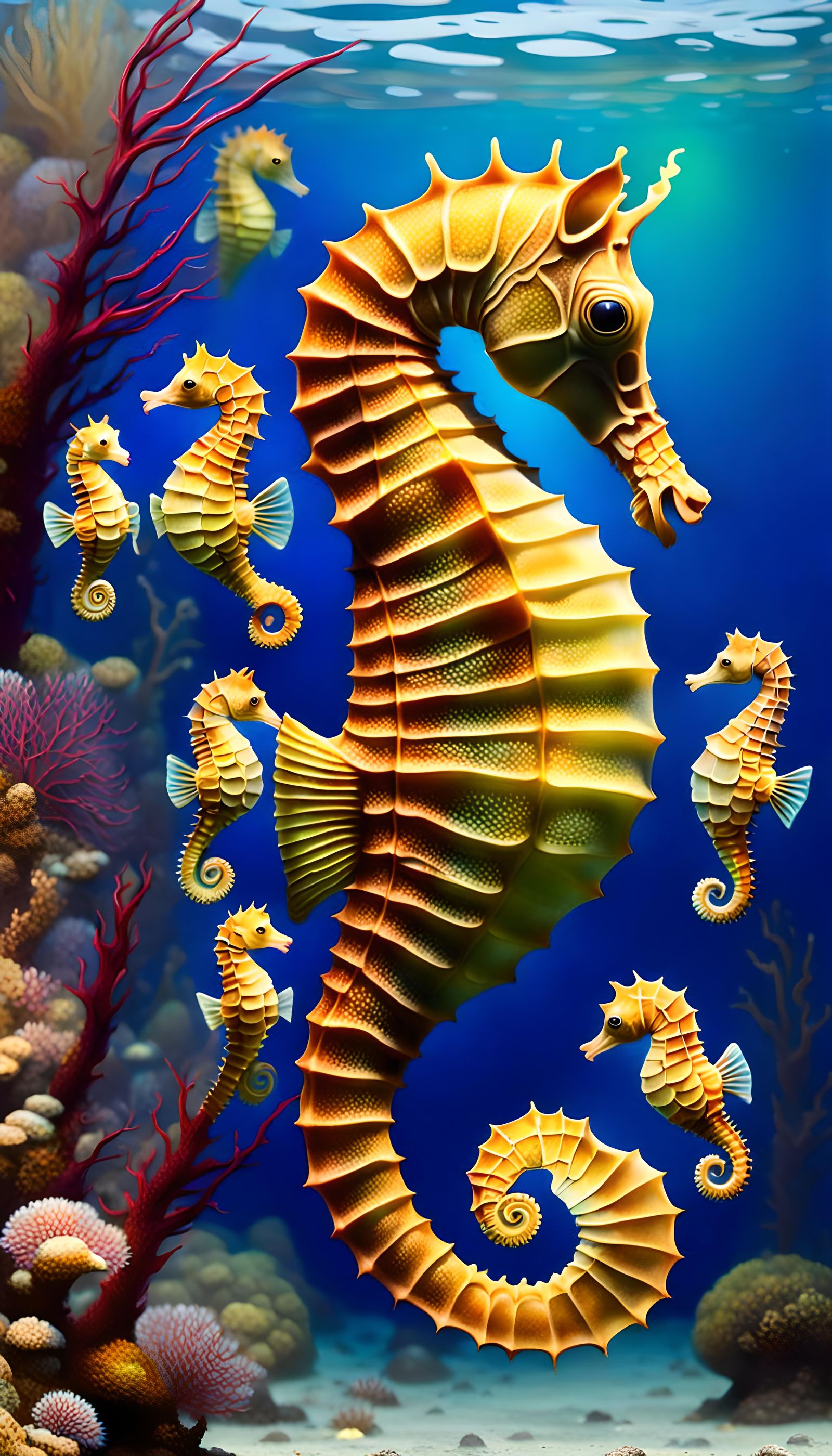 Seahorse father with a brood of his young - AI Generated Artwork ...
