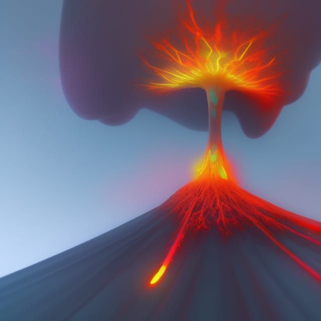 Radioactive ☢️ glowing volcano bioluminescent neon light rays lava ...